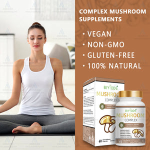 BIYODE Mushroom Complex Supplement 10 Mushroom Blend 60 Capsules