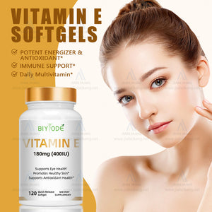 BIYODE Vitamin E 400 IU Softgels (180mg DL-Alpha) for Skin, Heart